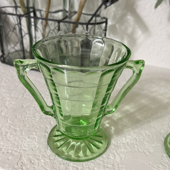 Anchor Hocking | Other | 93s Green Depression Cream Sugar Block Optic ...